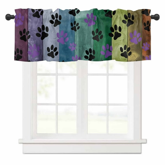 Colorful Dog Valances for Windows Paw Prints on The Board Rod Pocket ...