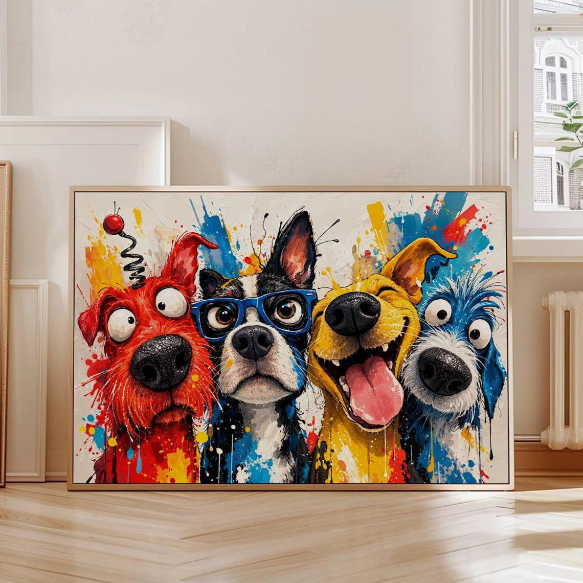 Colorful Dog Wall Art, Pop Dogs Animal Decor, Unframed Paper Poster ...