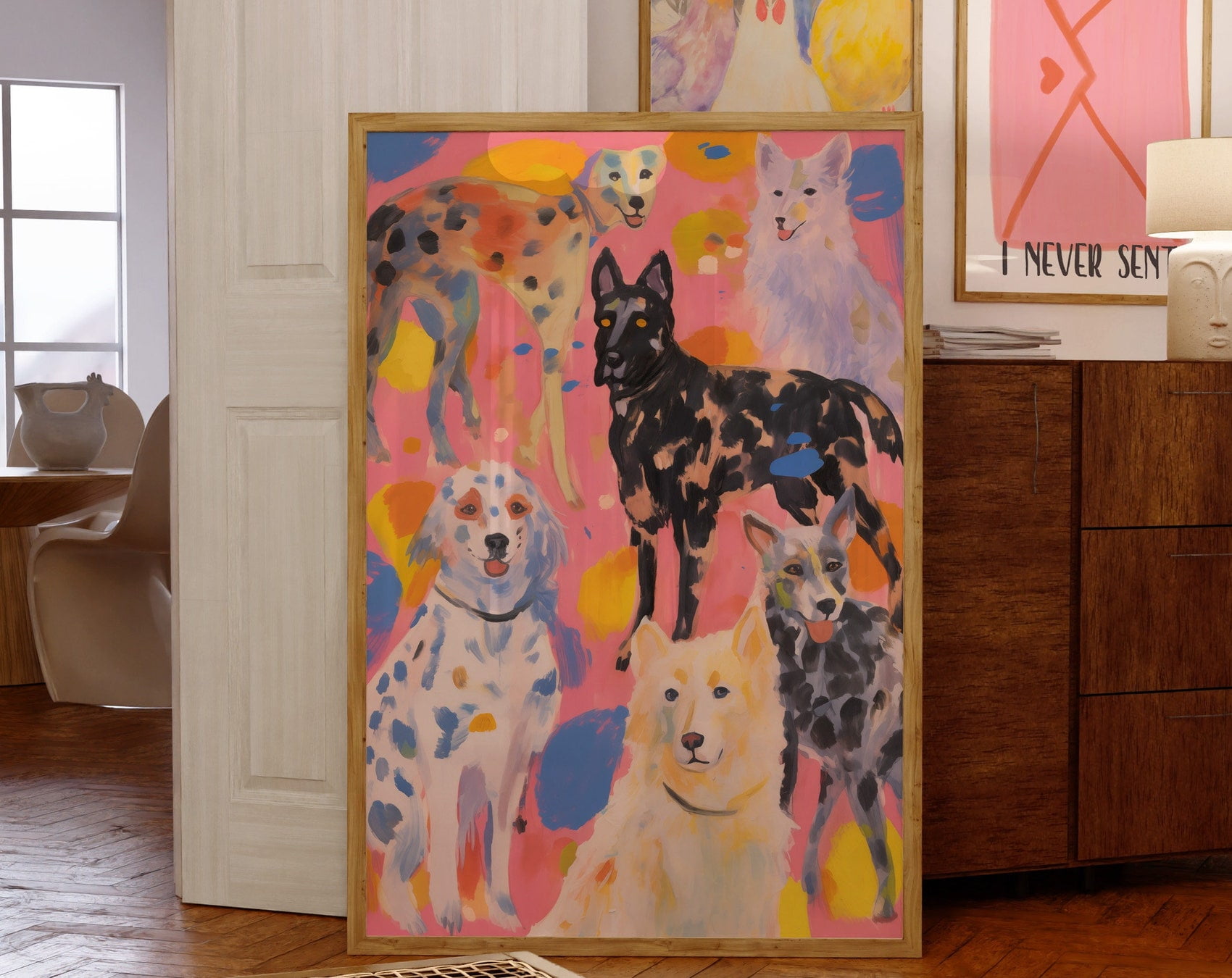 Colorful Dogs Breeds Poster, Maximalist Decor, Pink Decor, Dog Person ...