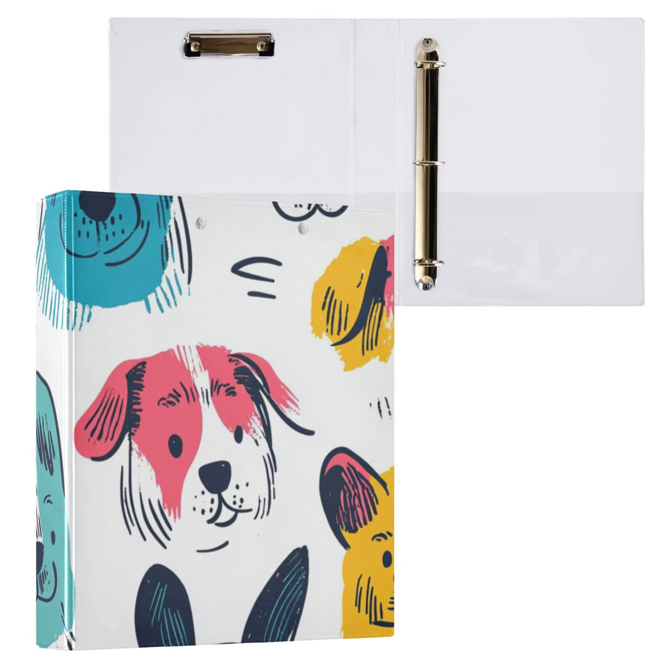 Colorful Dogs Face 3 Ring Binders 1.5 inch Hardcover File Folders with ...