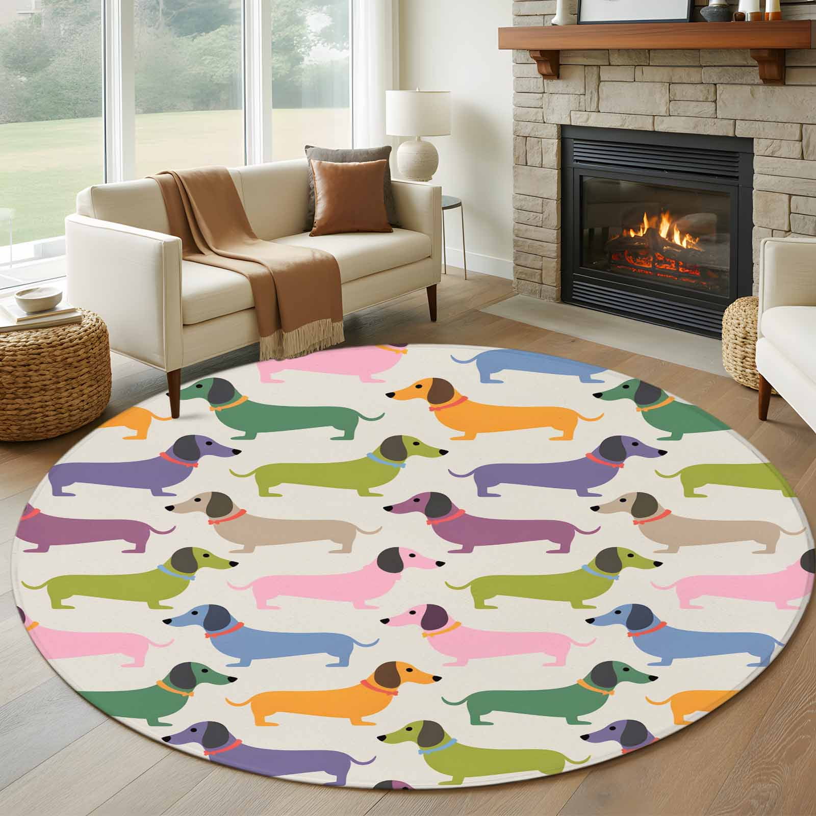 Colorful Dogs Round Rug 5ft Washable Circle Kitchen Rugs Non Slip ...