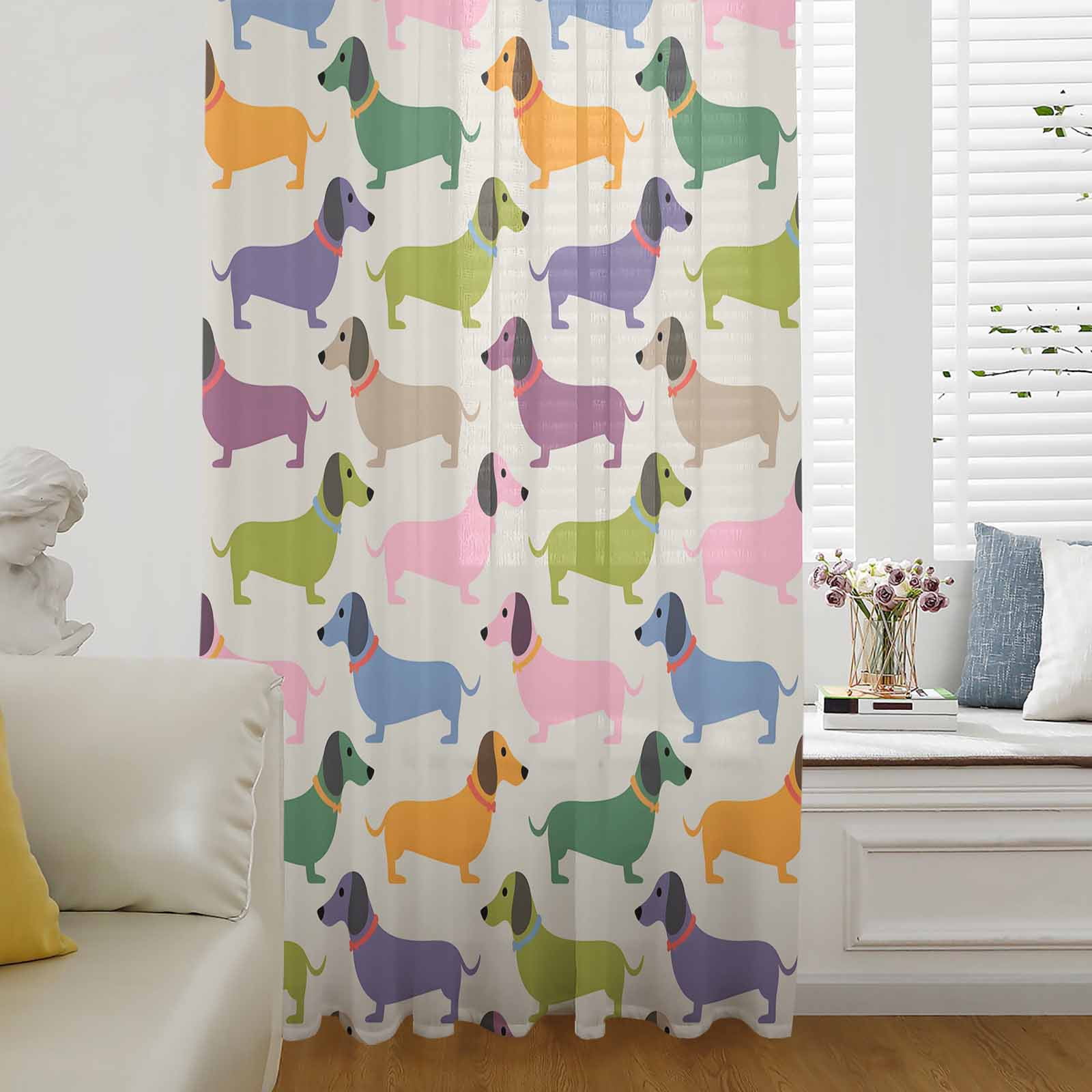 Colorful Dogs Semi Sheer Curtains Drapes for Living Room, Bedroom ...