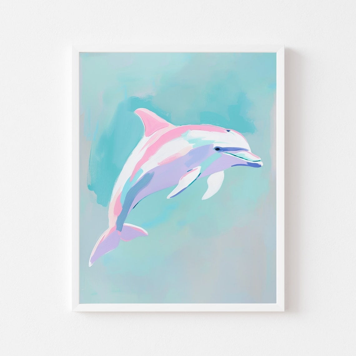 Colorful Dolphin Painting Pastel Marine Animal Wall Art Print Coastal ...