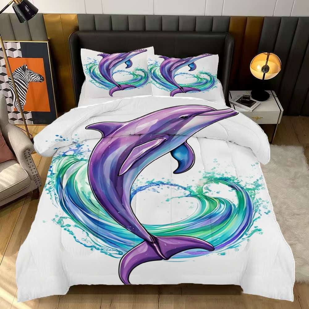 Colorful Dolphin Splash Art Comforter Set King Size Bedding Set For ...
