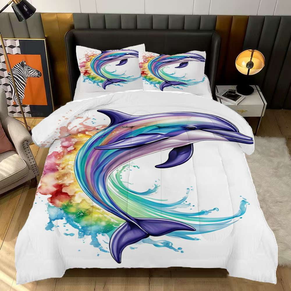 Colorful Dolphin Splash Art Comforter Set Queen Size Bedding Set For ...