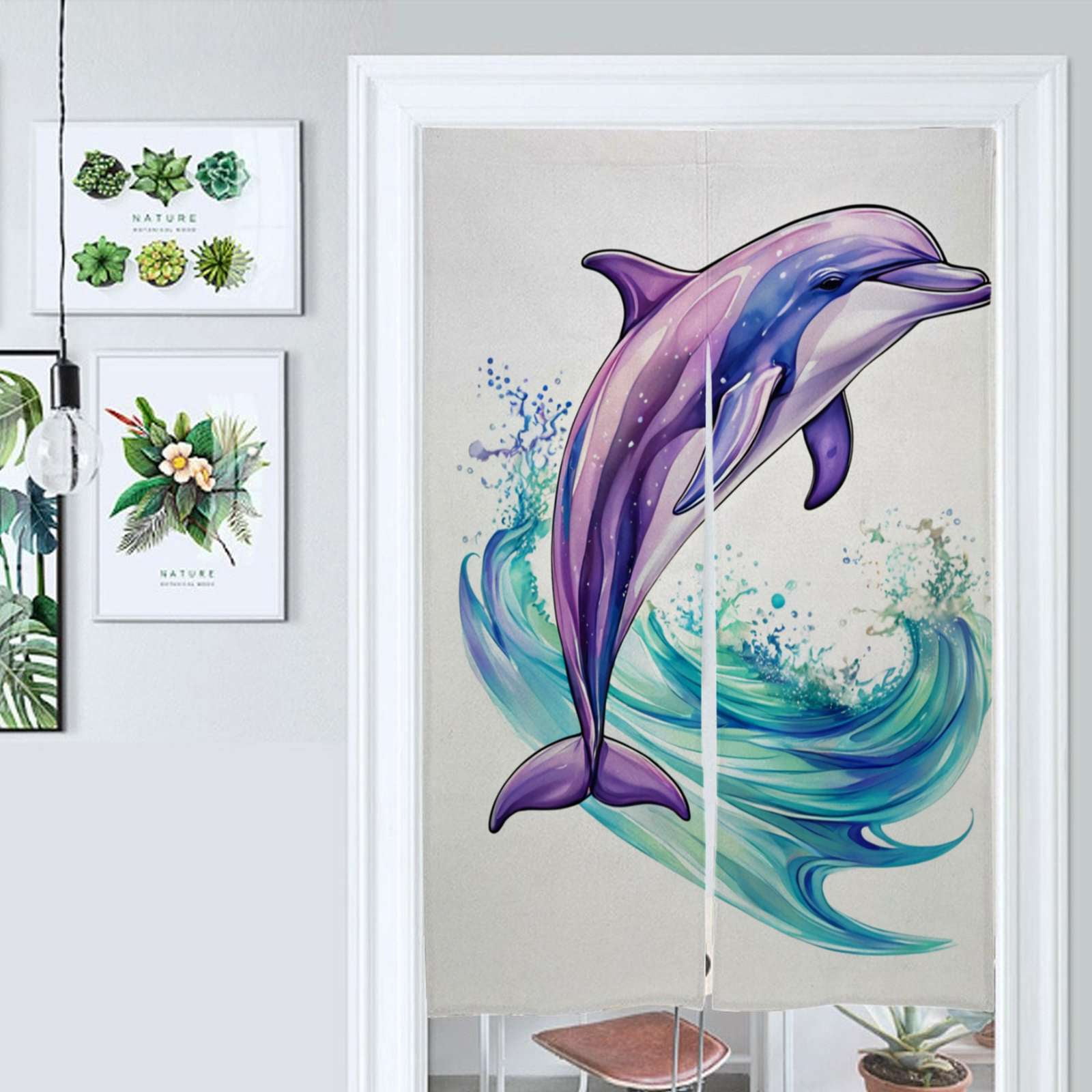 Colorful Dolphin Splash Art Door Curtain Nordic Living Room DoorCurtain ...
