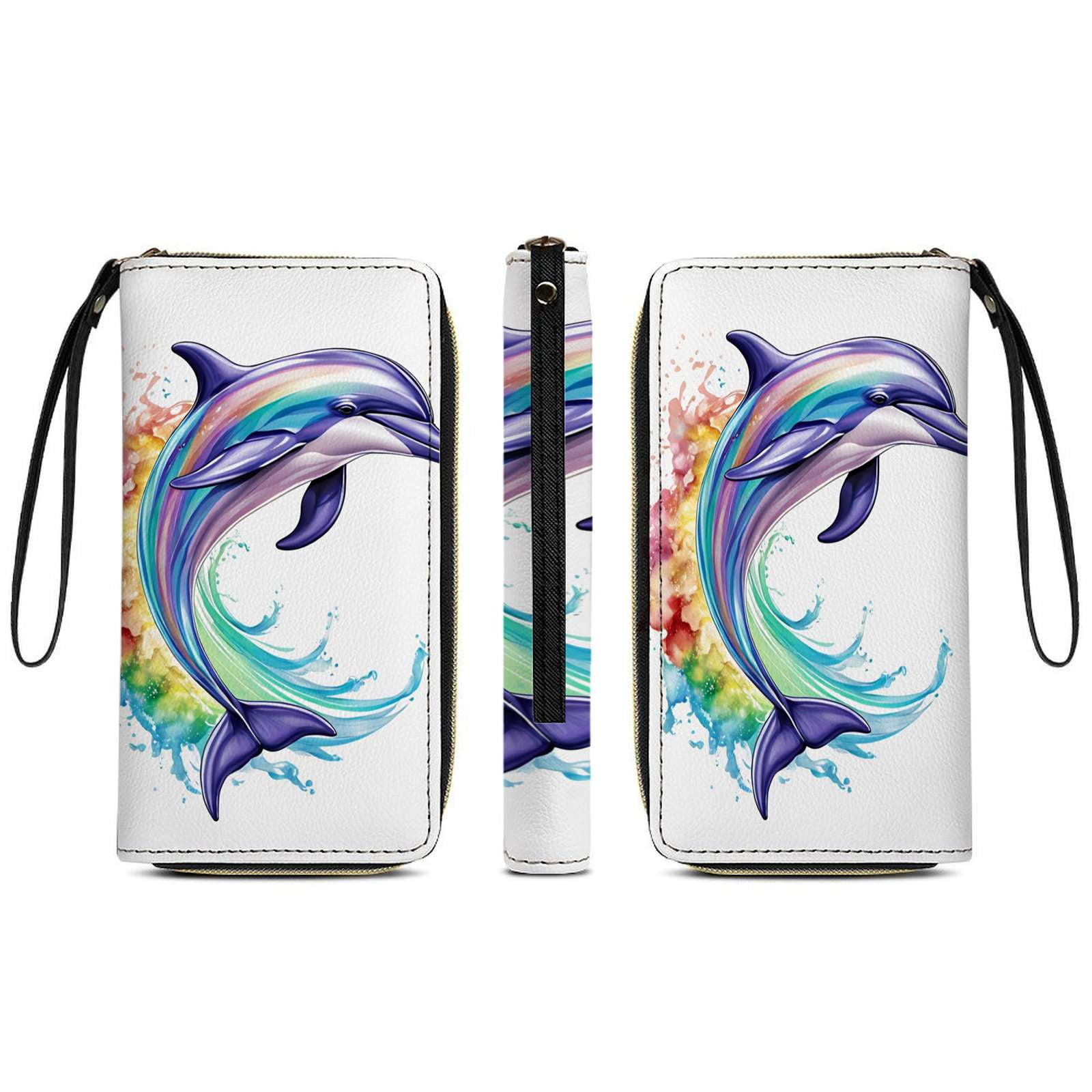 Colorful Dolphin Splash Art Long Wallets For Women PU Leather Purse ...