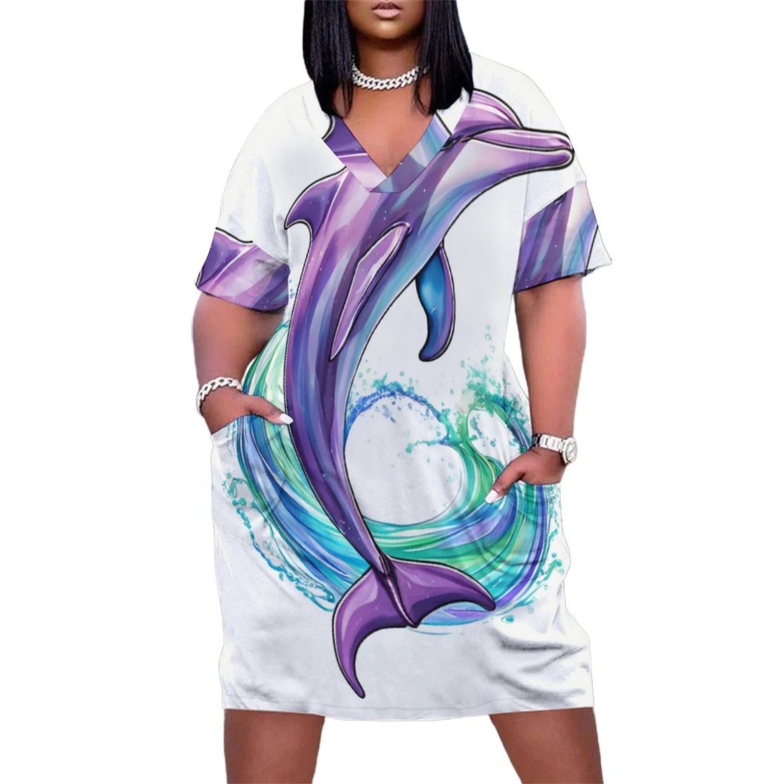 Colorful Dolphin Splash Art Loose Pocket Dress Dresses Summer Summer ...