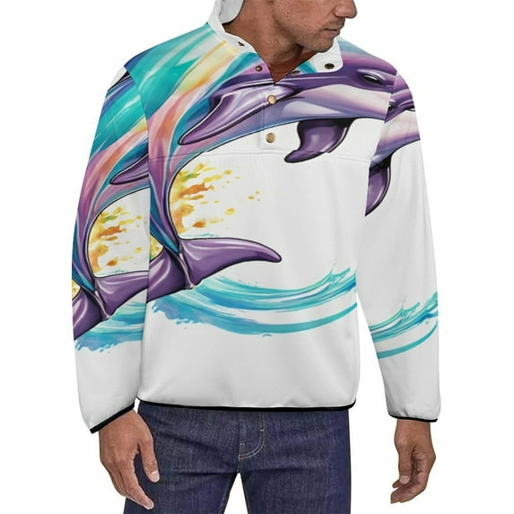 Colorful Dolphin Splash Art Men's Stand Collar Sweater Long Sleeve ...