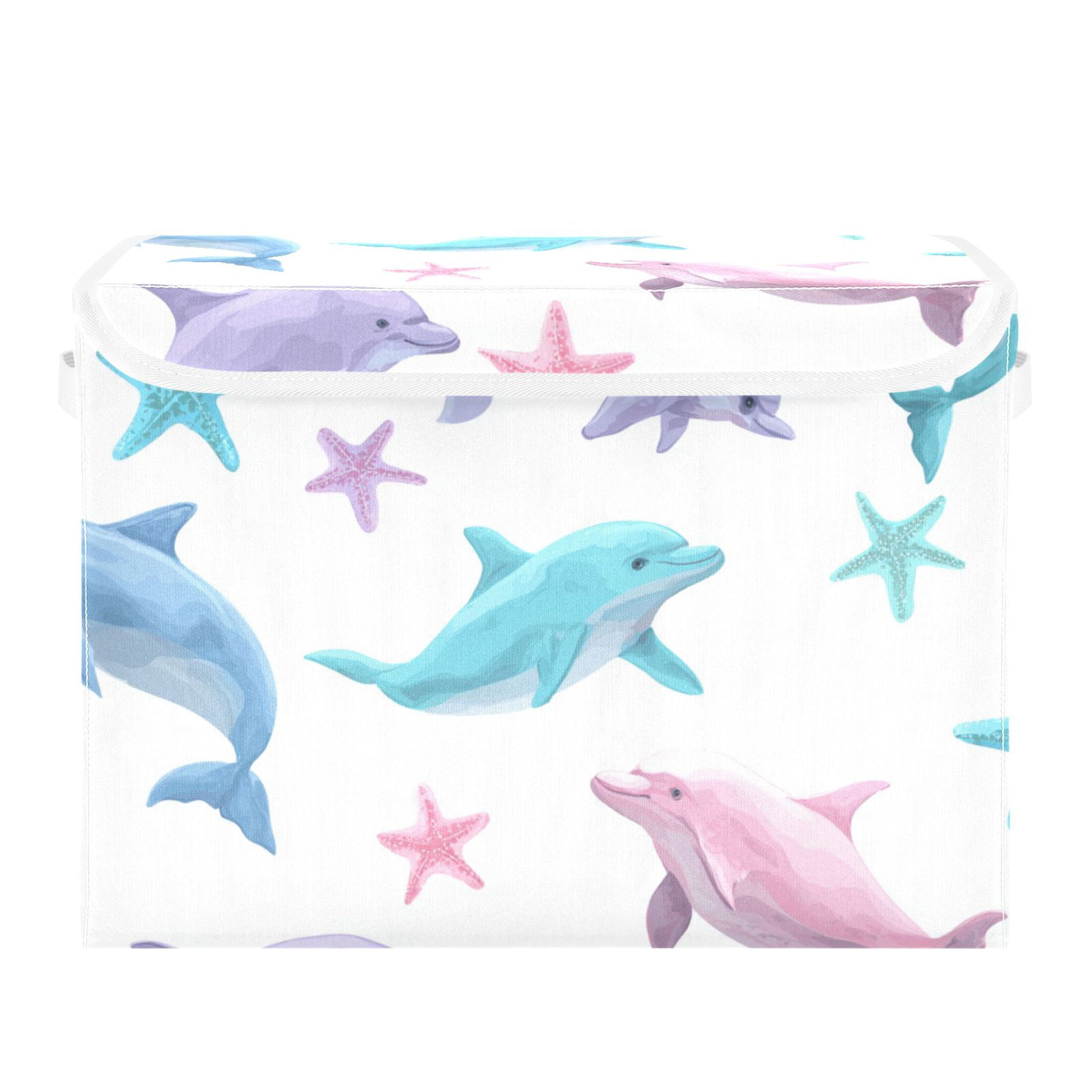 Colorful Dolphins and Starfishes Foldable Storage Bin with Lid and ...