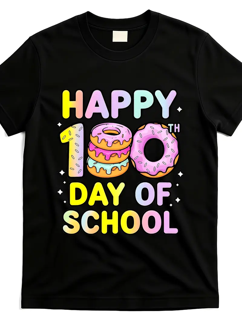 Colorful Donut 100th Day of School Men Women Teacher Cotton Crew Neck ...