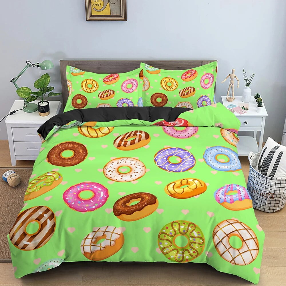 Colorful Donut Print King Full Size Bedding Set Duvet Cover Set Quilt ...
