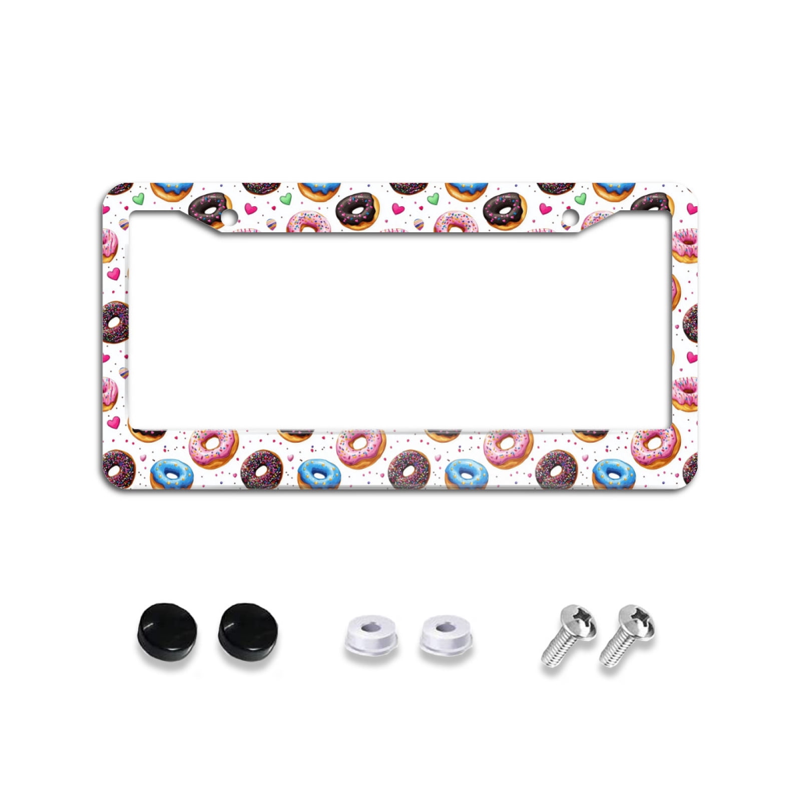 Colorful Donuts and Hearts on White License Plate Frames for Women Men ...
