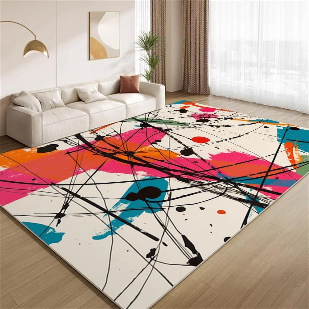 Colorful Doodle Area Rugs, Retro Colorful Doodles Lines Carpet ...