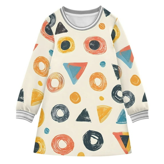 Colorful Doodle Circles Triangles Long-sleeved Dress A-line Dress for 2 ...