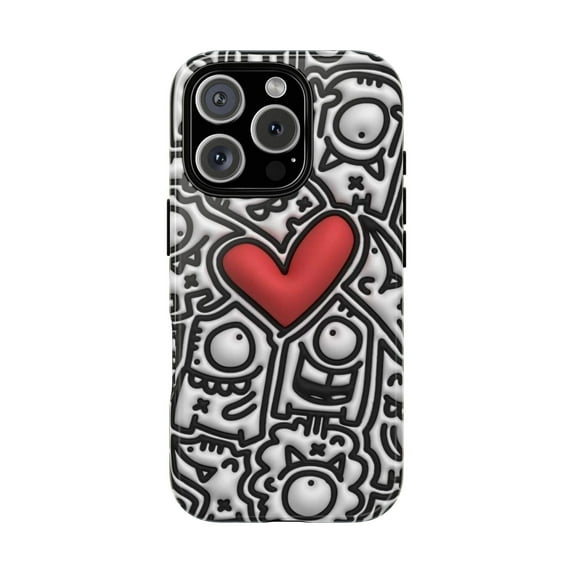 Colorful Doodle Heart Phone Case Fun Cartoon Style for iPhone 17 ...