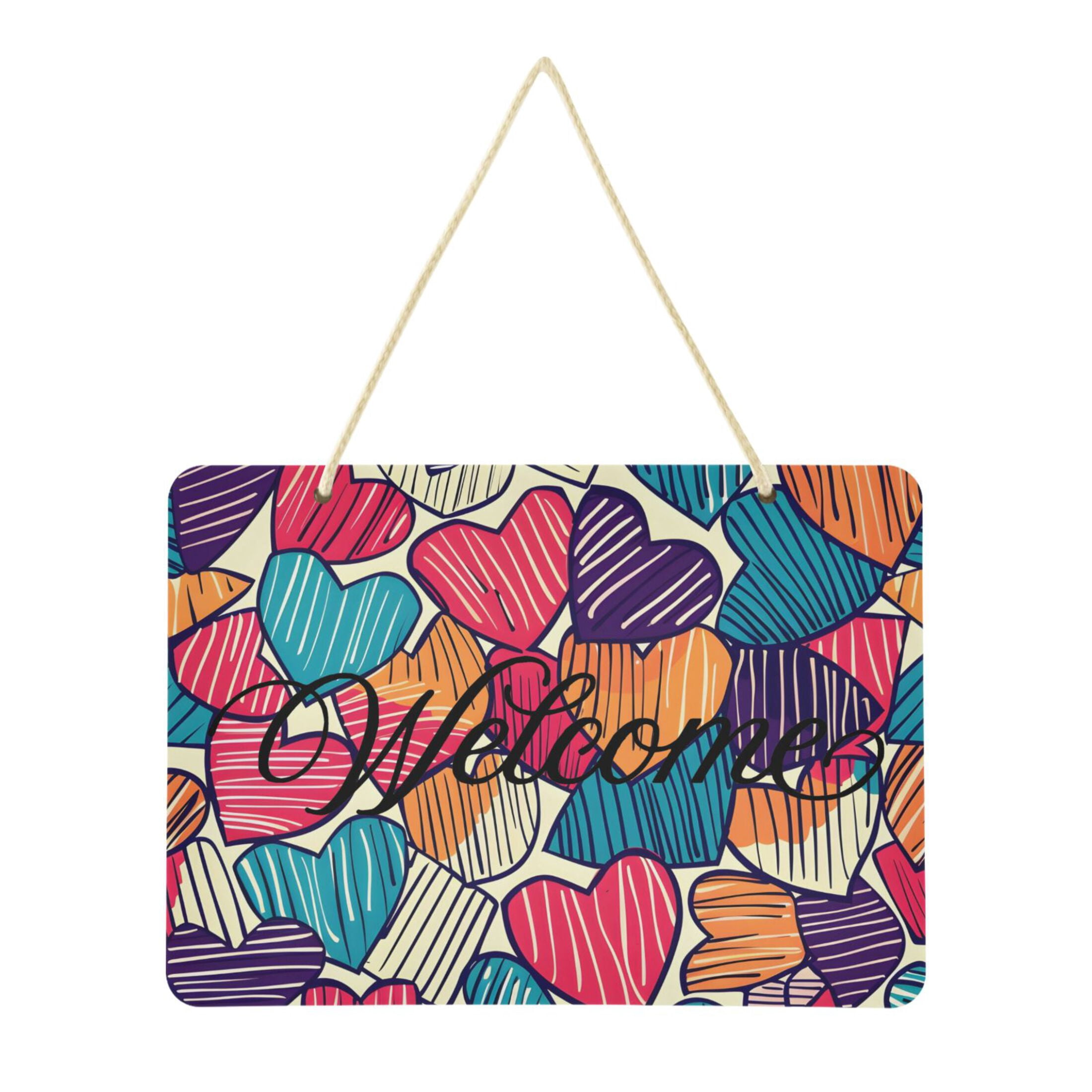 Colorful Doodle Hearts Welcome Sign Front Door PVC 14x10 inch Hanger ...