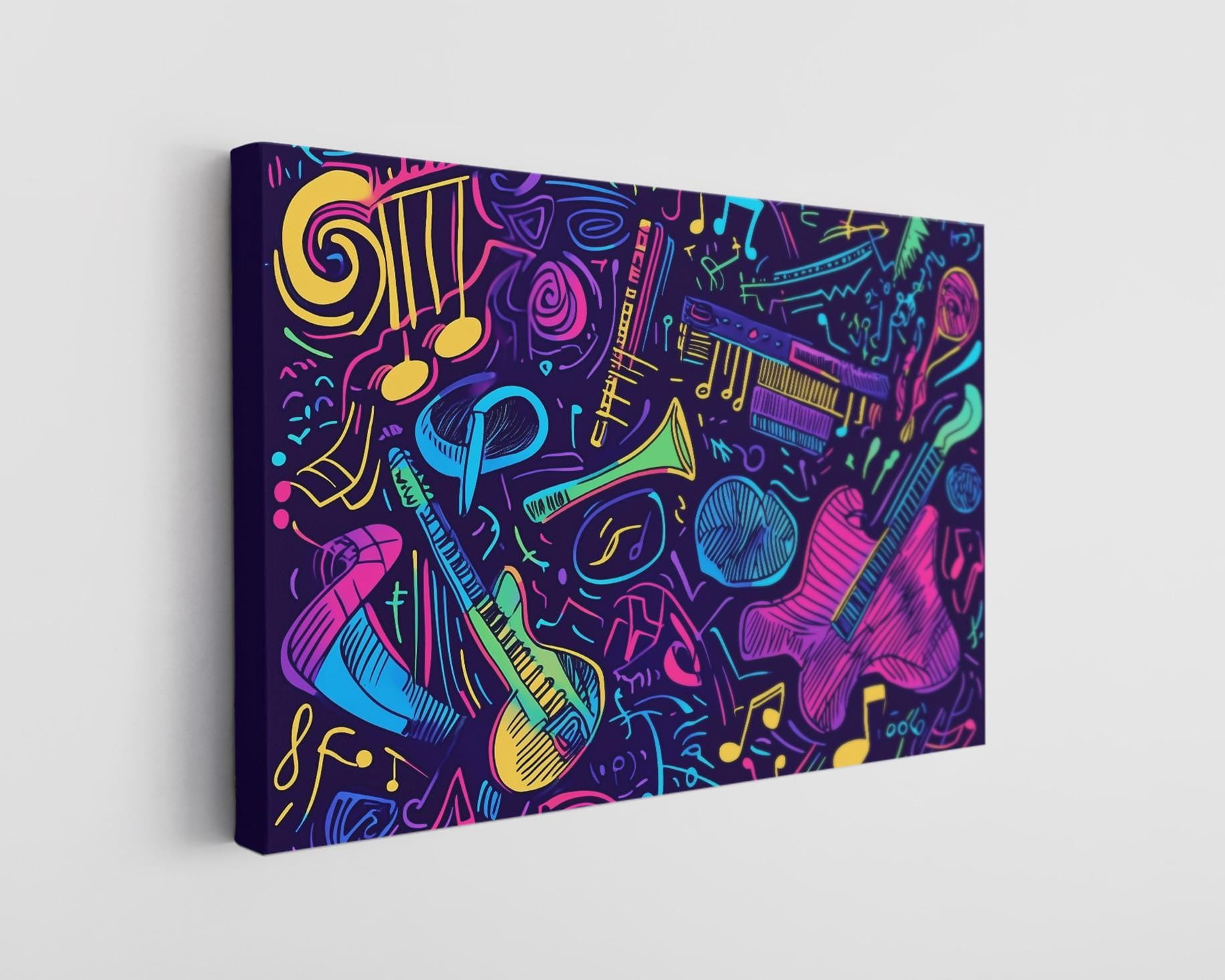 Colorful Doodle of Musical Instruments Canvas Wall Art - High-Quality ...
