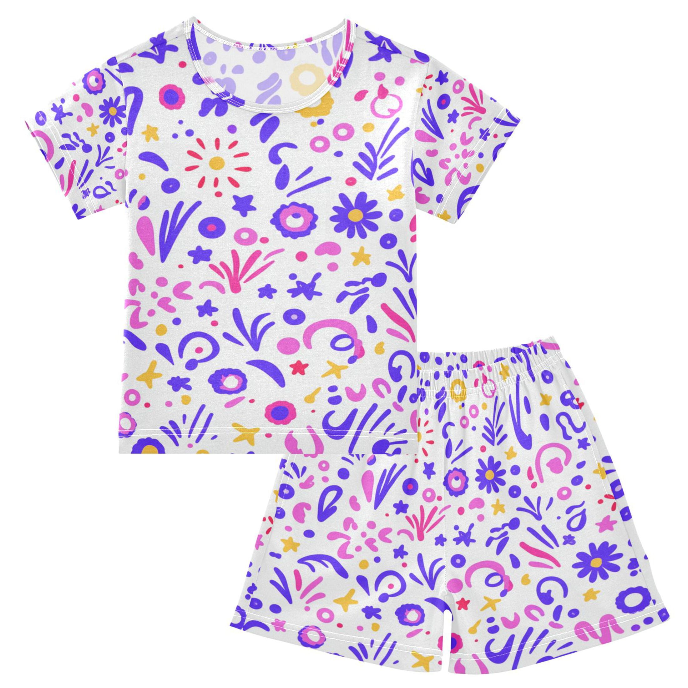 Colorful Doodle Pattern Summer Pajama Set Soft Cotton Short Sleeve ...