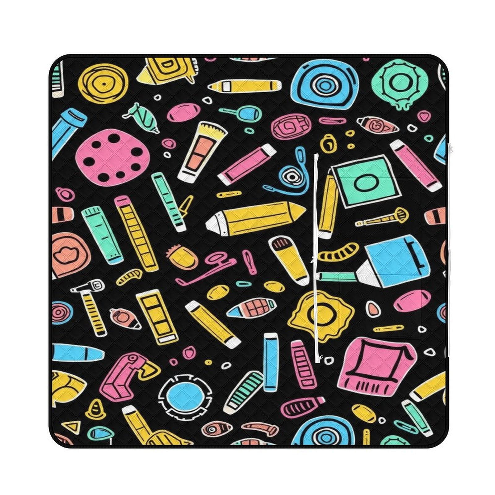 Colorful Doodle Pattern Waterproof Beach Mat Camping Picnic Blanket ...