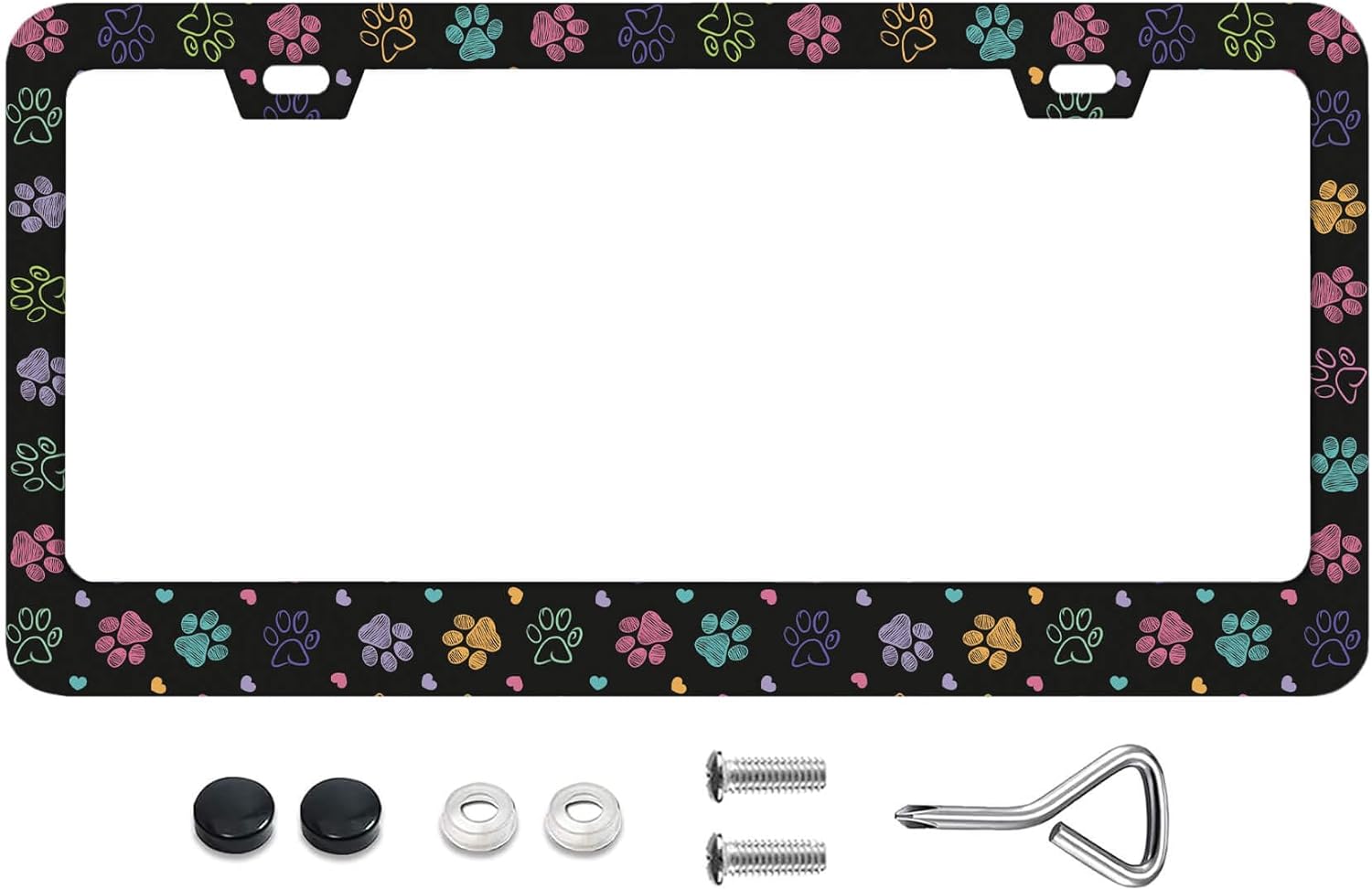 Colorful Doodle Print Black Background License Plate Frames Rust-Proof ...