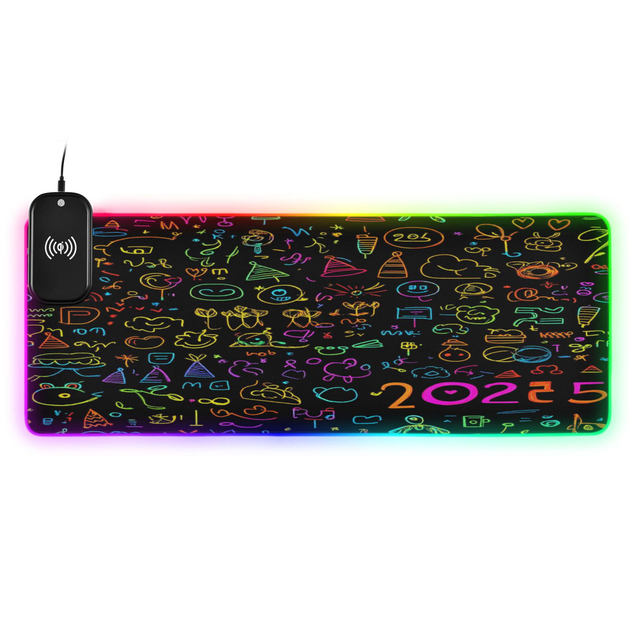 Colorful Doodles 2025 Text Large RGB Gaming Mouse Pad with Fast ...