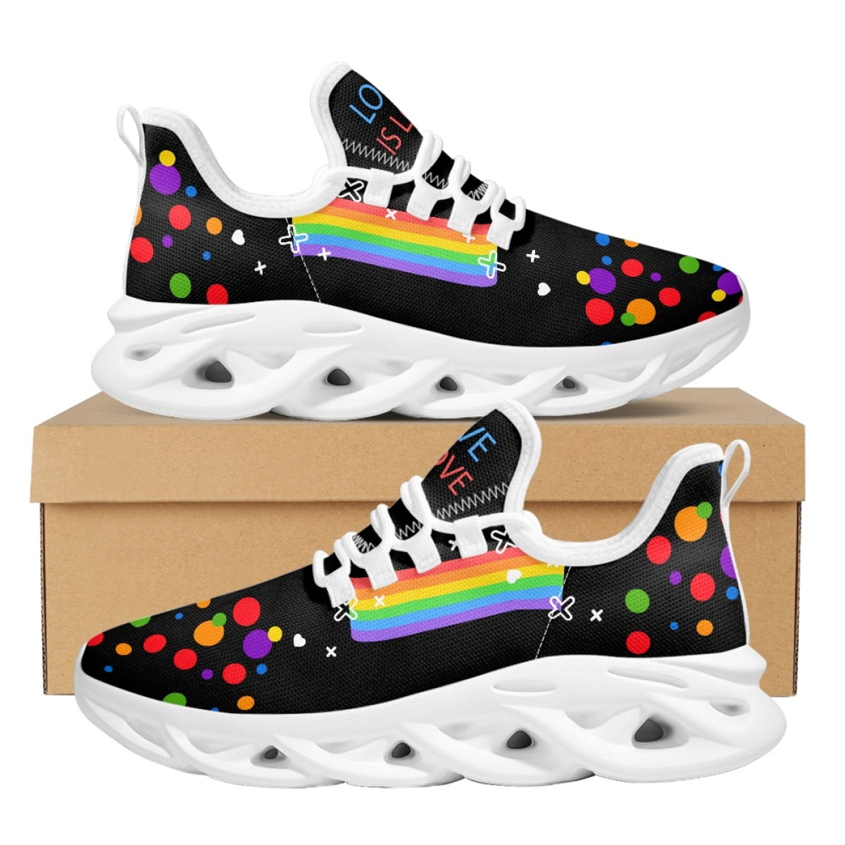 Colorful Dot LGBT Flag Print Sneakers Women's Lace-Up Casual Flat Shoes ...