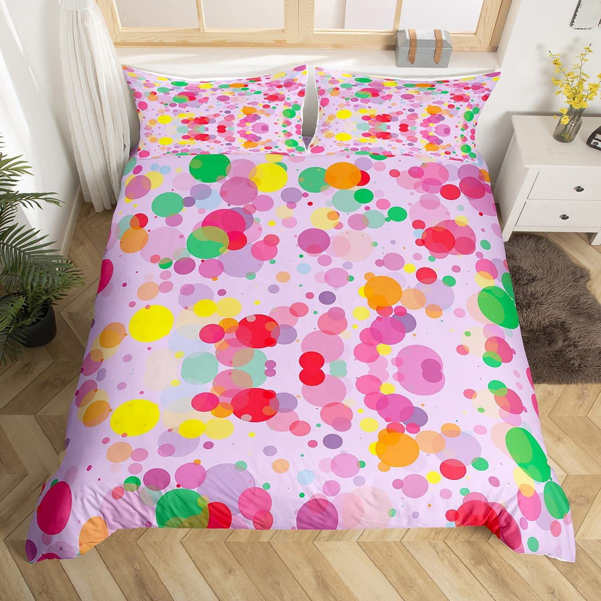 Colorful Dots Bedding Set Geometry Comforter Cover Set For Pink Yellow ...