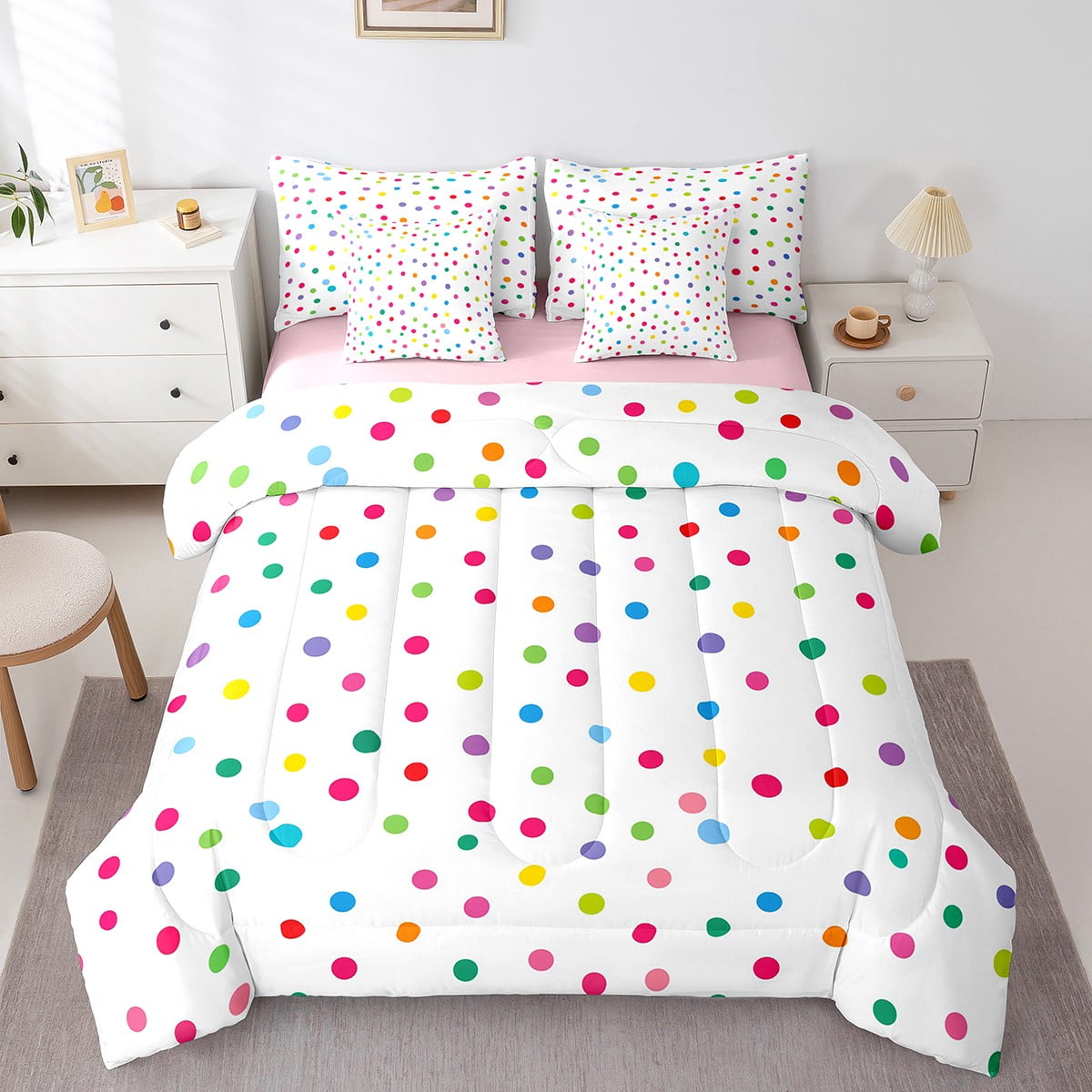 Colorful Dots Comforter Cover,Polka Dot Printed Bedding Set Rainbow ...