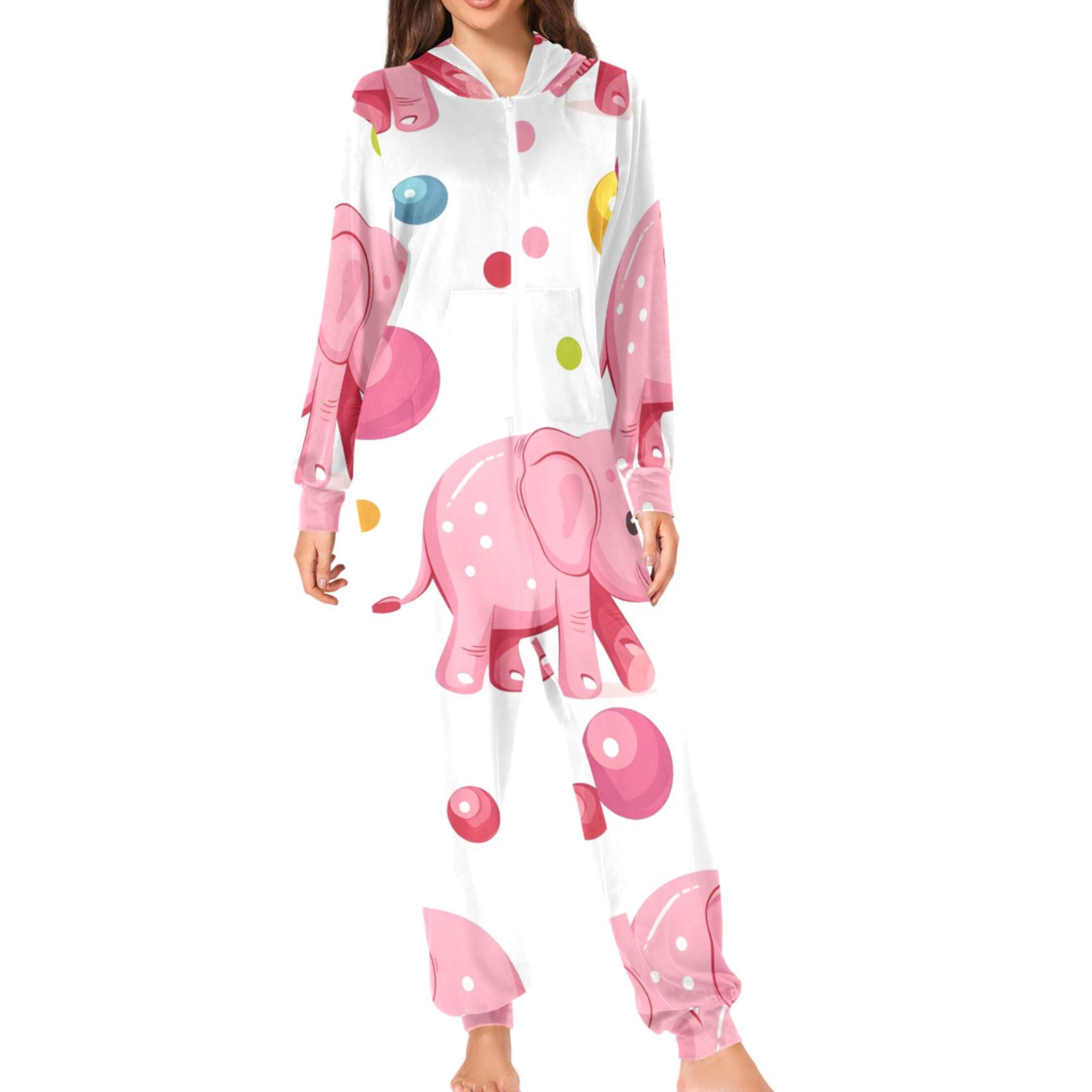Colorful Dots Elephants Balls Adult's Hoodie Onesie Jumpsuit One-Piece ...