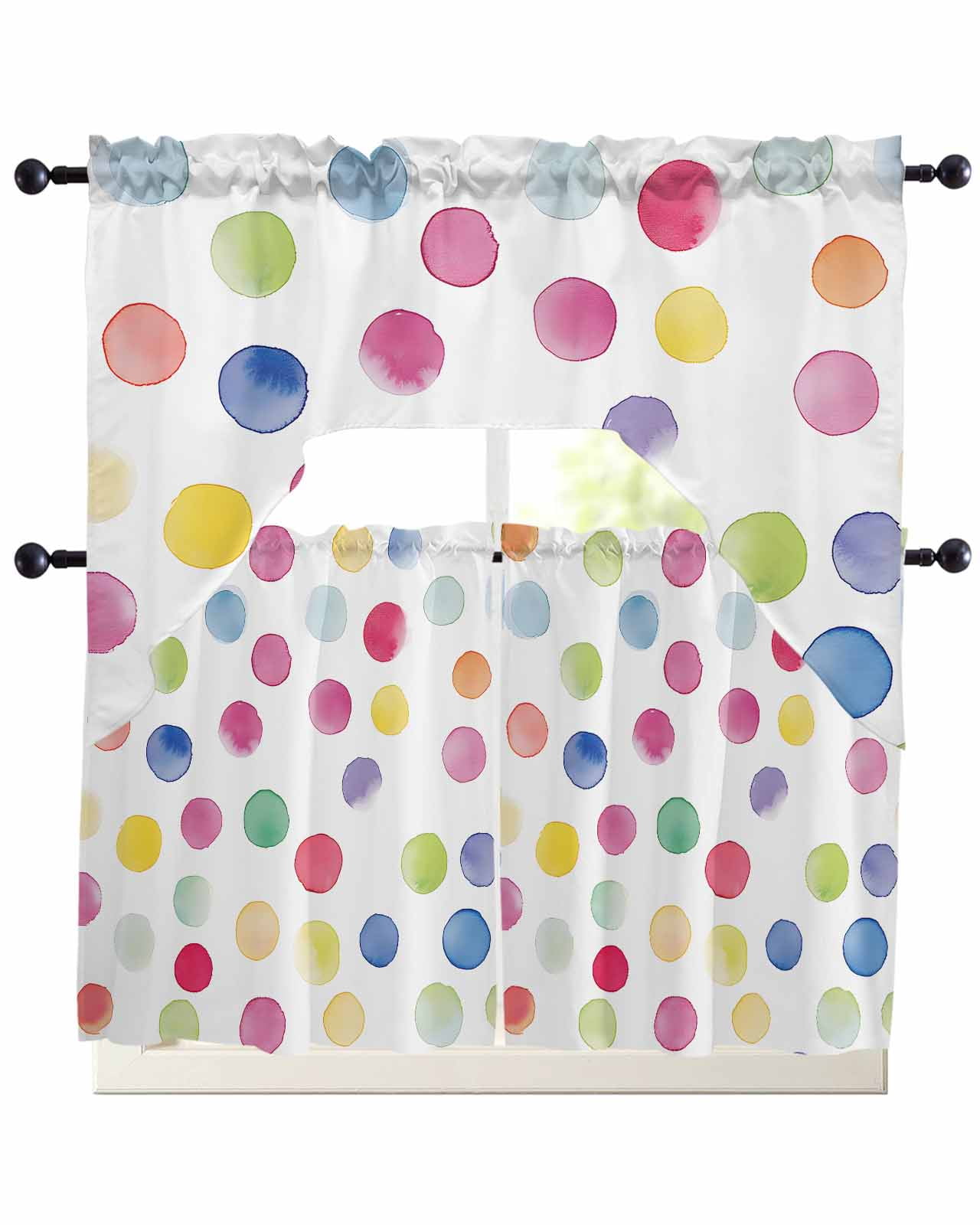 Colorful Dots Kitchen Curtains Sets 24 Inch Length with Valance, Boho ...