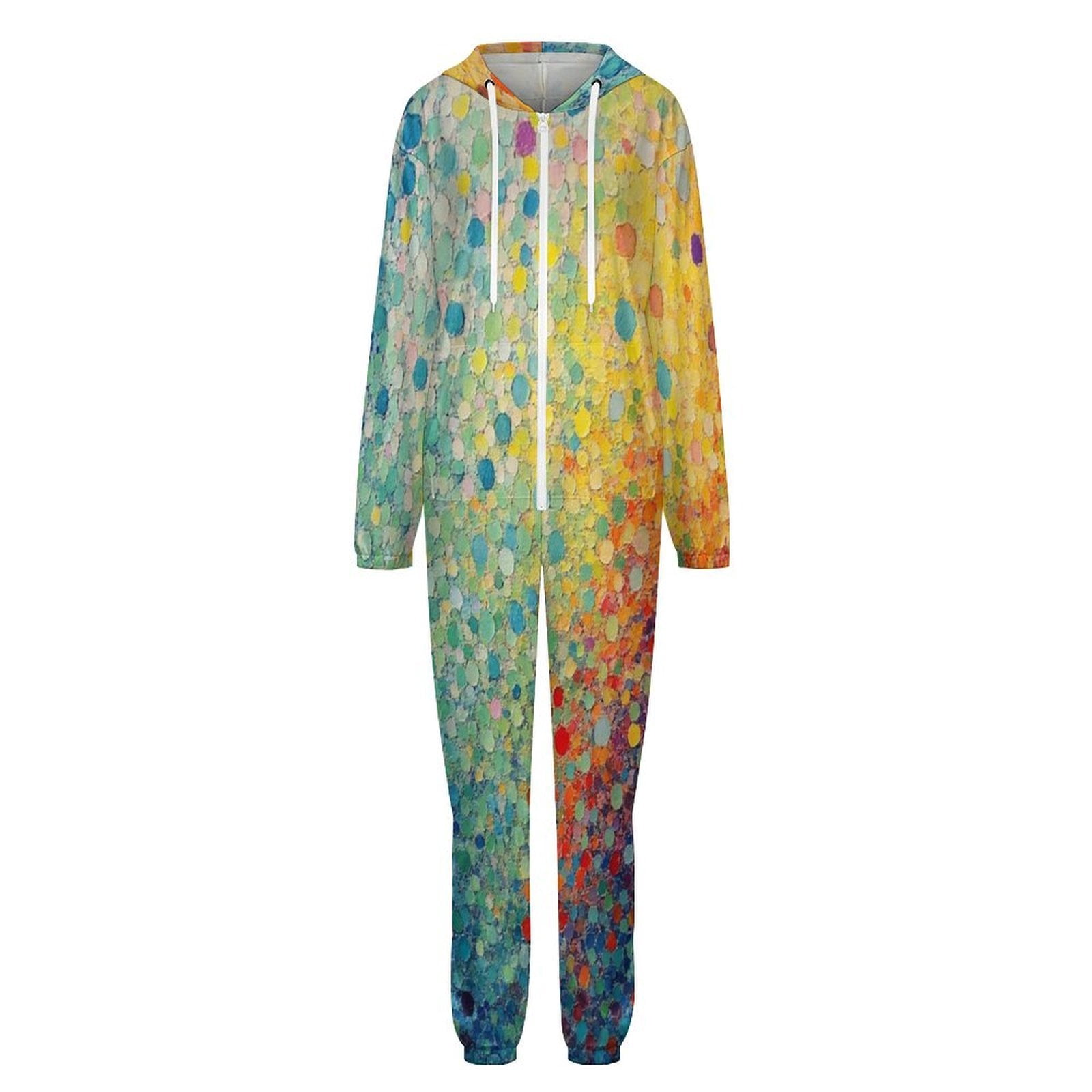 Colorful Dots Rainbow Textured Art Unisex Adult Onesie Pajamas with ...