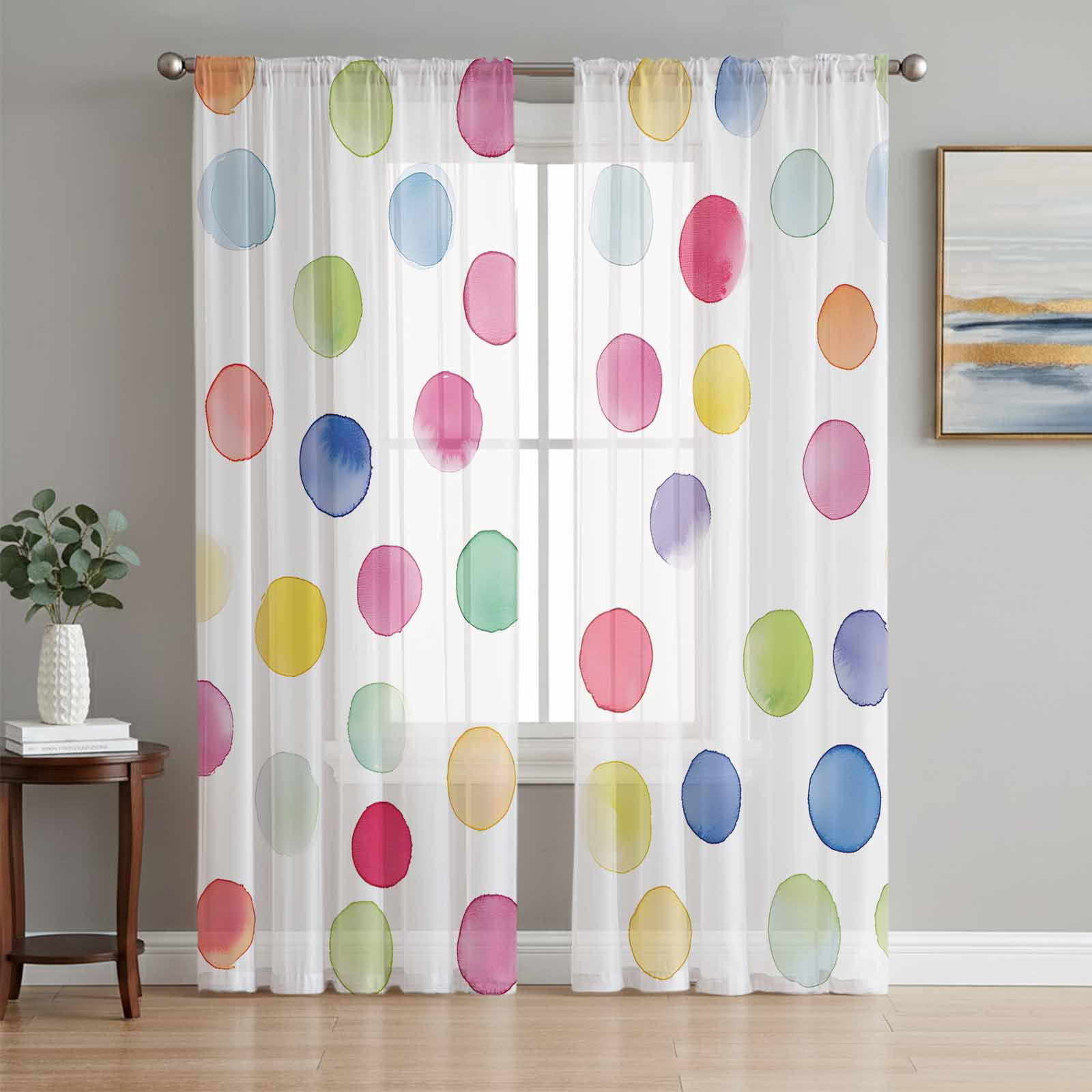 Colorful Dots Sheer Curtains 63 Inch Length 2 Panels Set, Boho Abstract ...