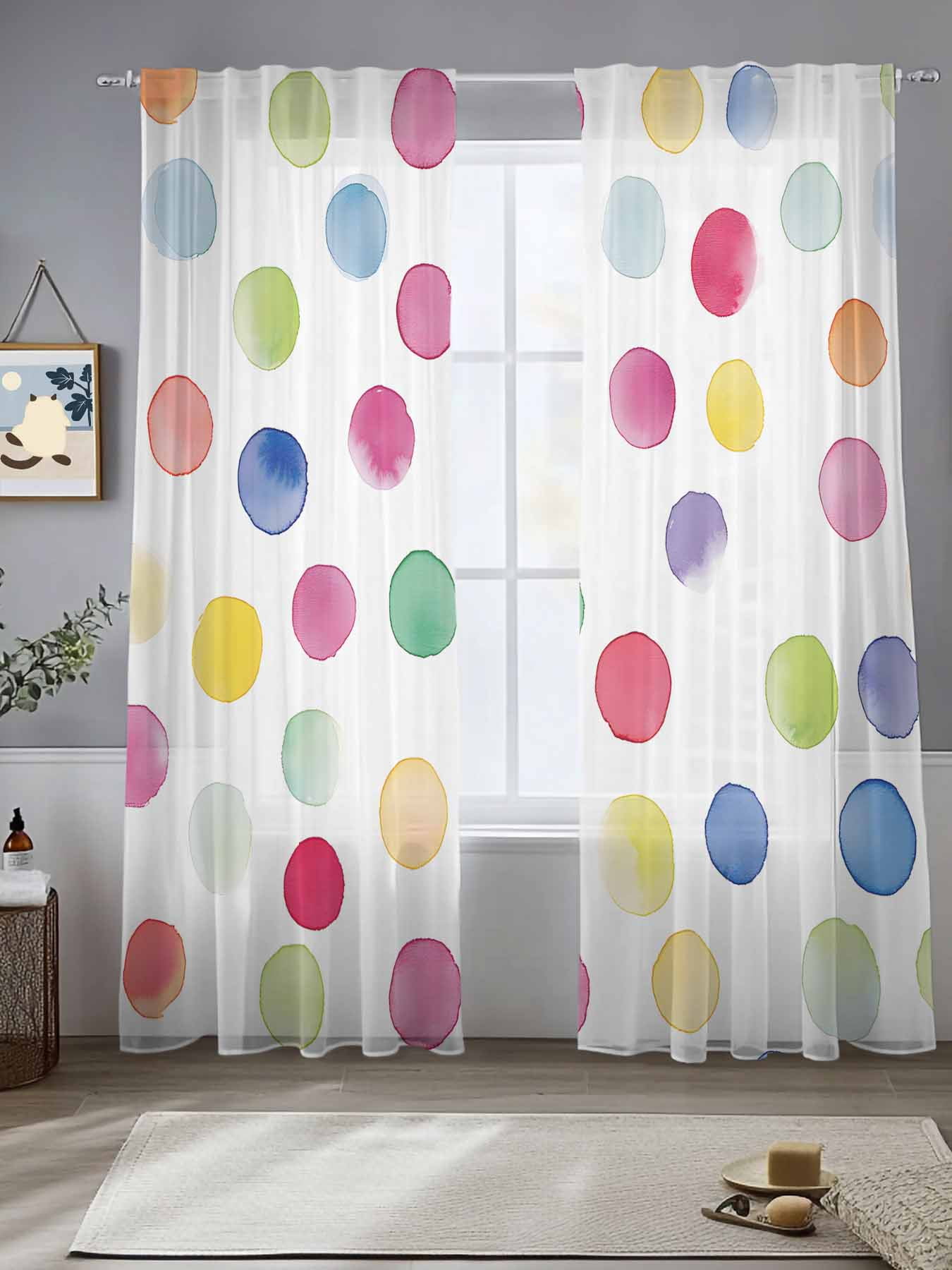 Colorful Dots Sheer Curtains for Living Room Bedroom Boho Abstract ...