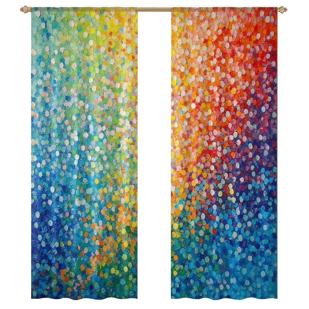 Colorful Dots Vibrant Art Rainbow Sheer Voile Curtain Window Tulle ...