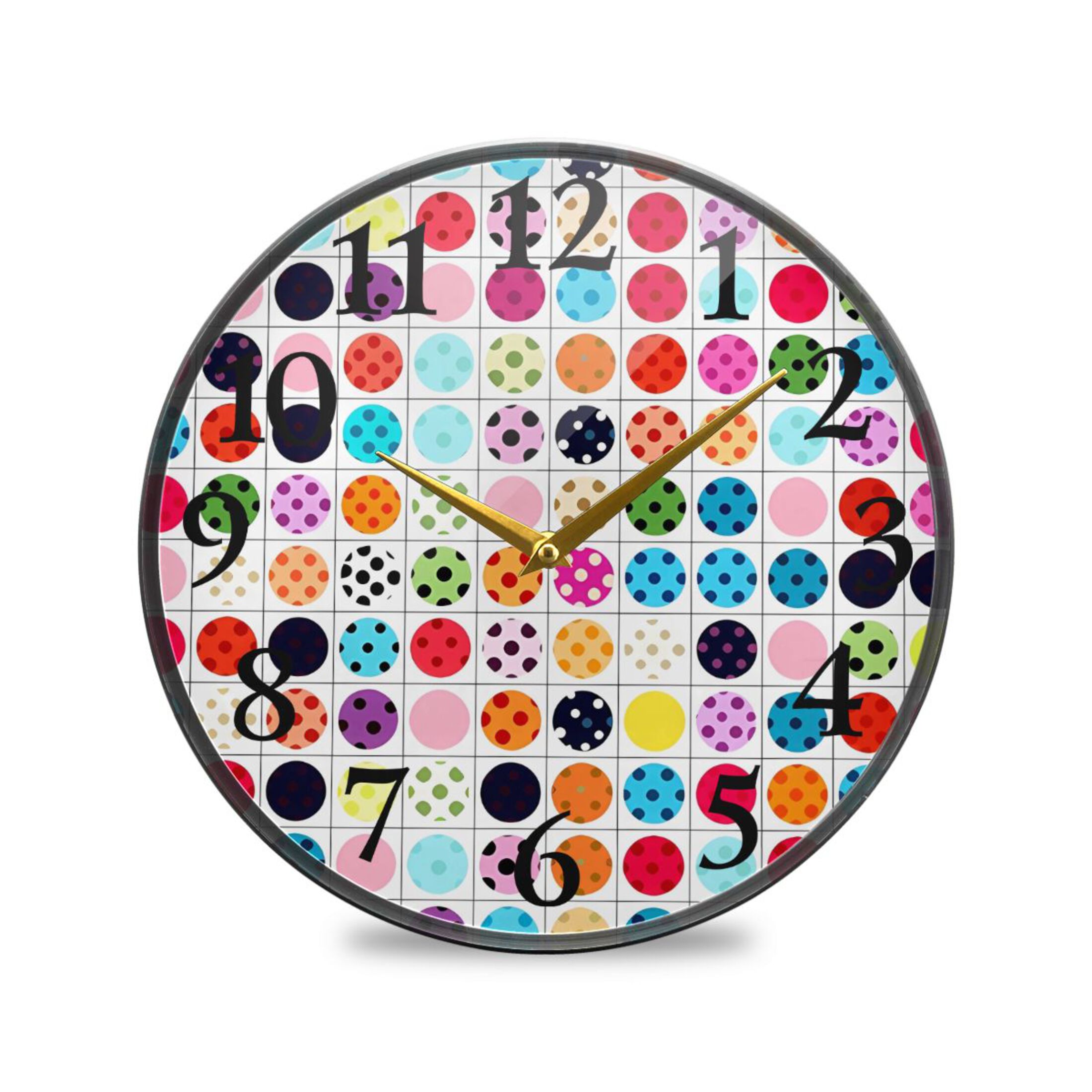 Colorful Dots Wall Clocks Battery Operated 9.5 Inch Round Clock Acrylic ...