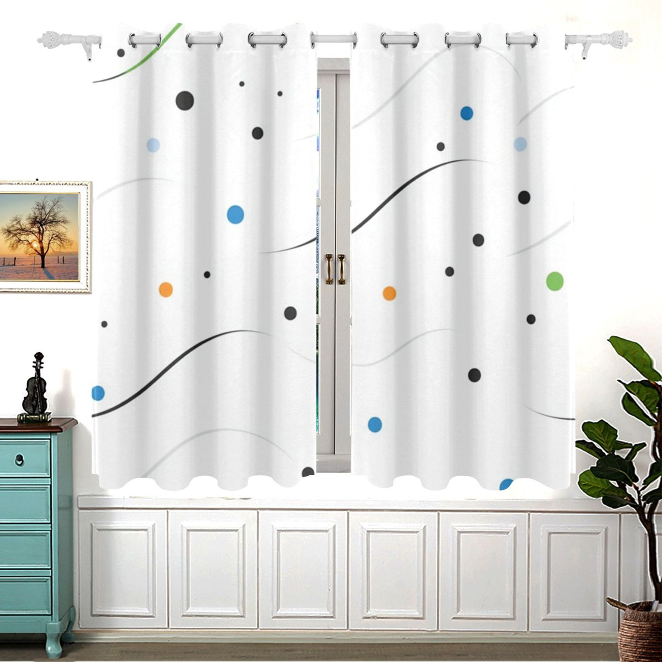 Colorful Dots and Wavy Lines 2 Panels 54x55 Inch Blackout Curtains ...