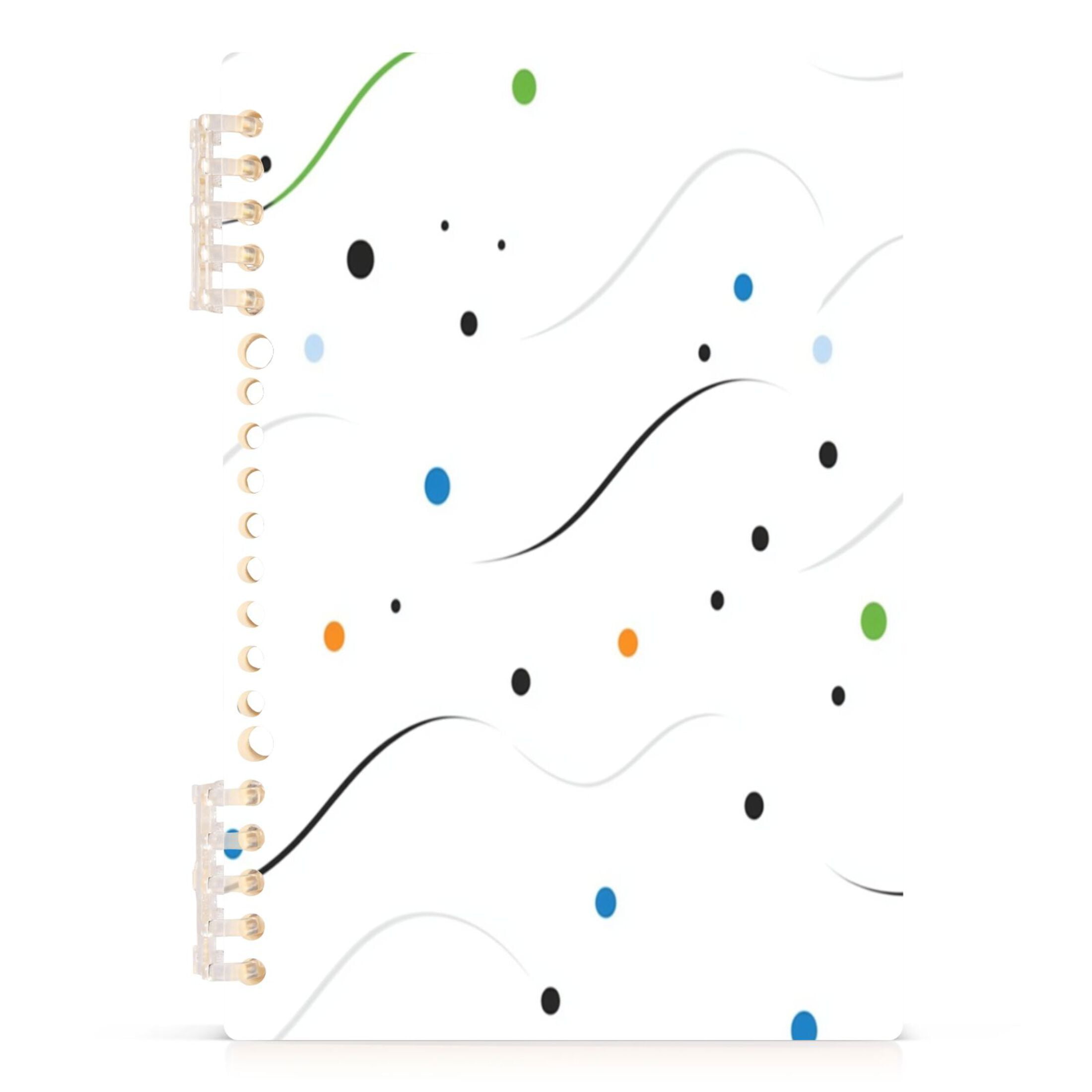 Colorful Dots and Wavy Lines A5 8.3x5.7in PP Notebook, Adjustable Rings ...