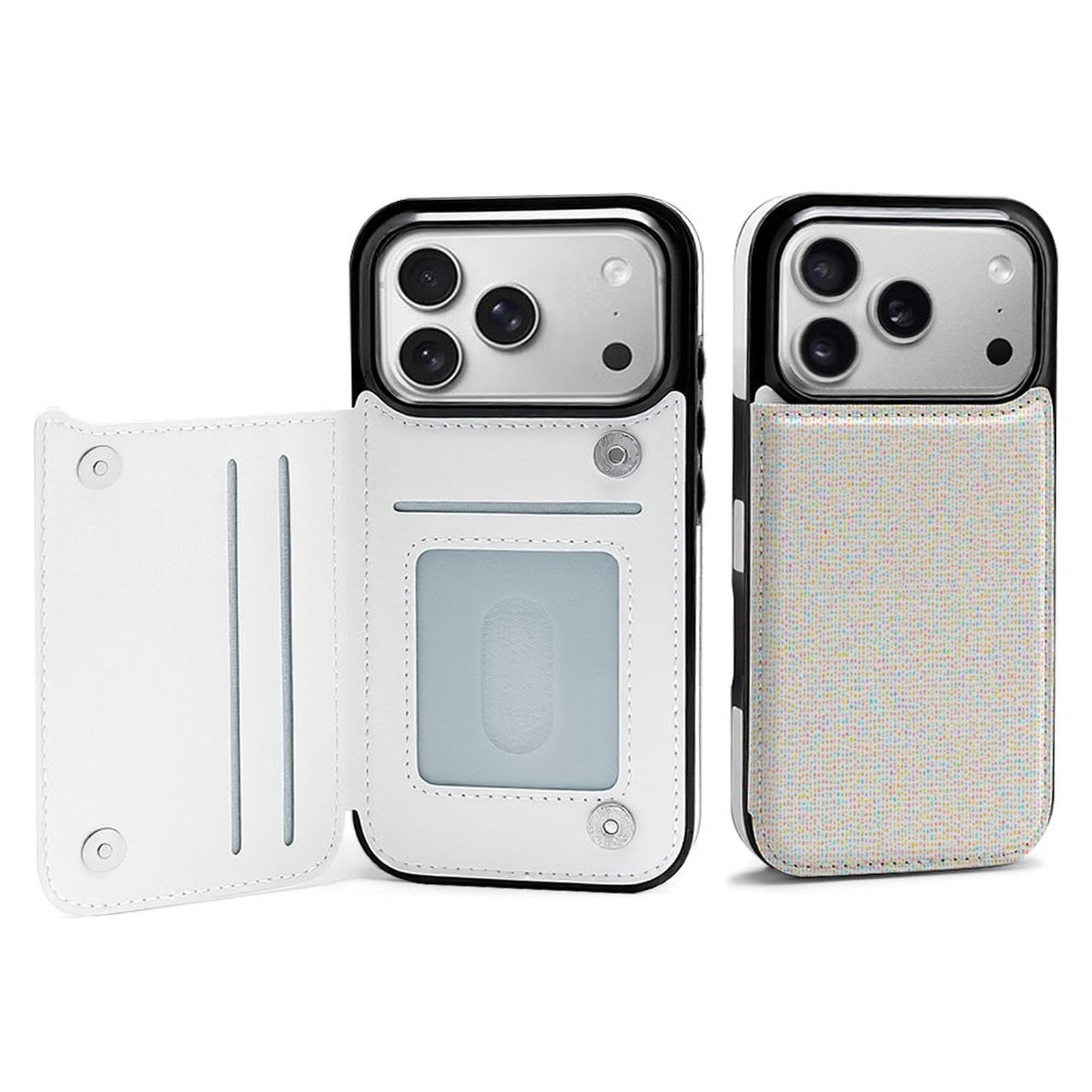 Colorful Dots on White Background Leather Wallet Case for iPhone 15 Pro ...