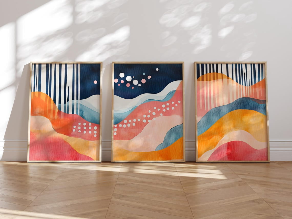 Colorful Dotted Wall Art Bright Abstract Aesthetic Modern Striped ...