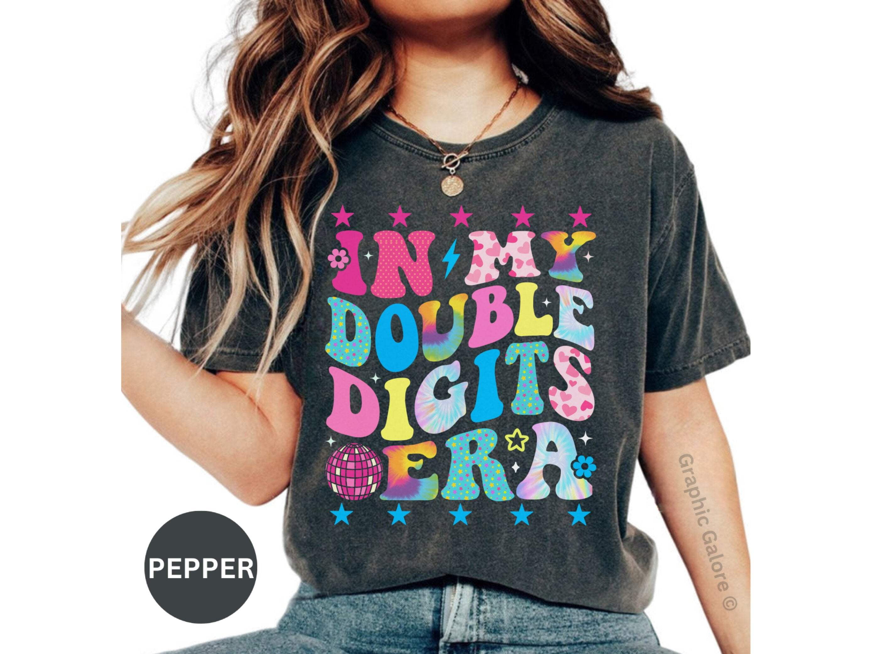 Colorful Double Digits Birthday T-Shirt, Trendy Tween Birthday Tee, Fun ...