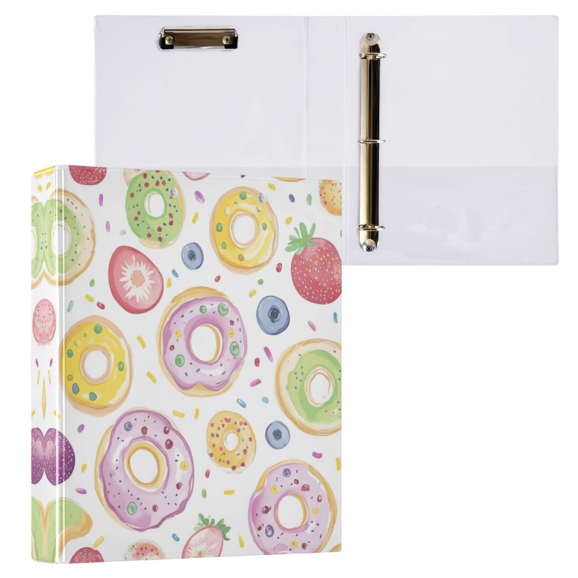 Colorful Doughnuts Pattern 3 Ring Hardcover Binders 1.5in Round Rings ...