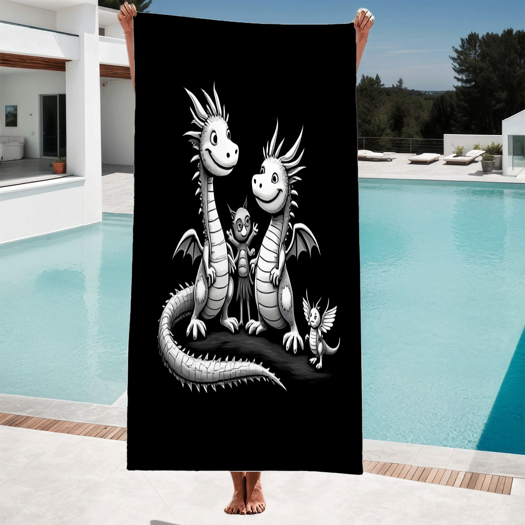 Colorful Dragon Family Beach Towel - Friendly Scaled Dragons Design for ...