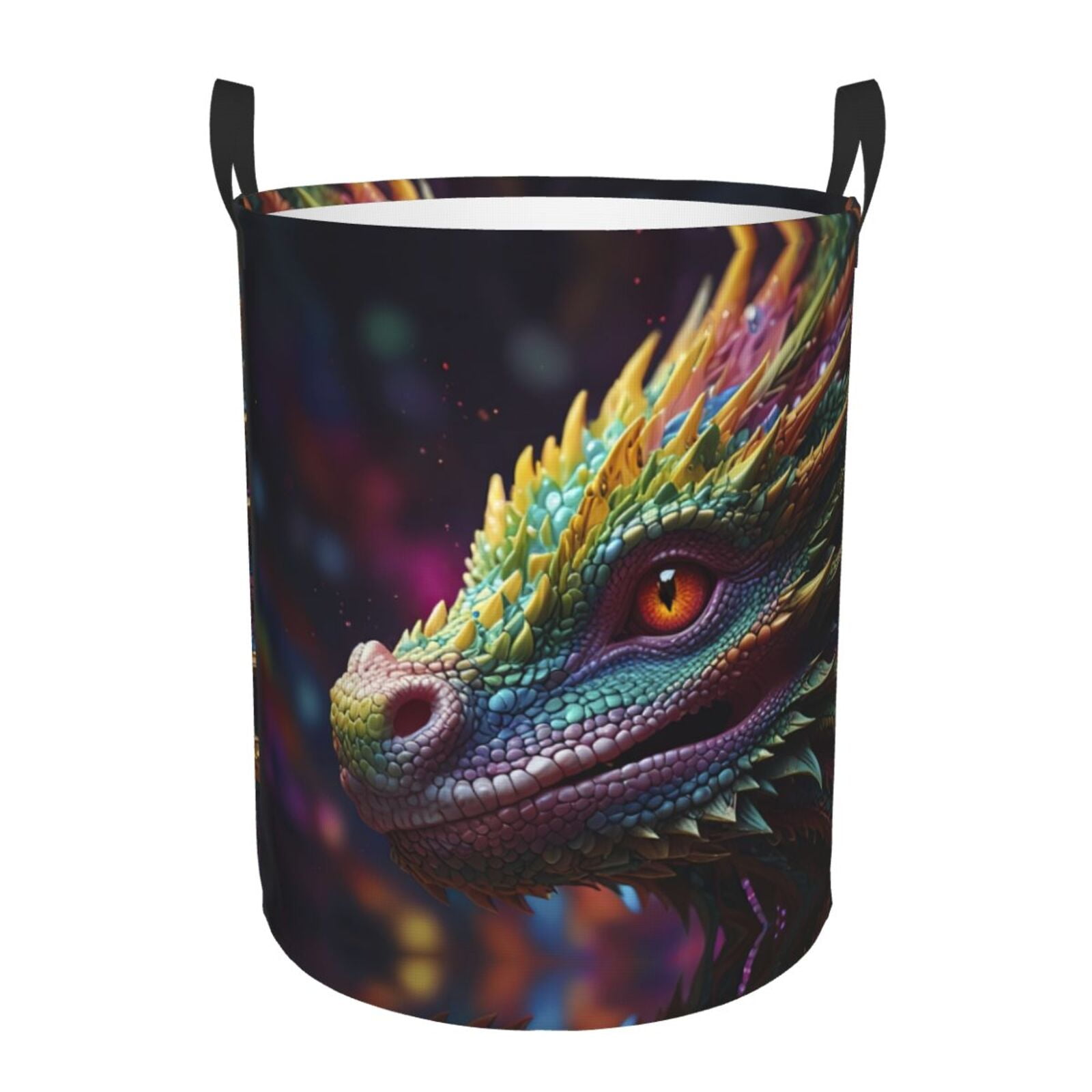 Colorful Dragon Head Profile Round Laundry Basket, Laundry Hamper with ...