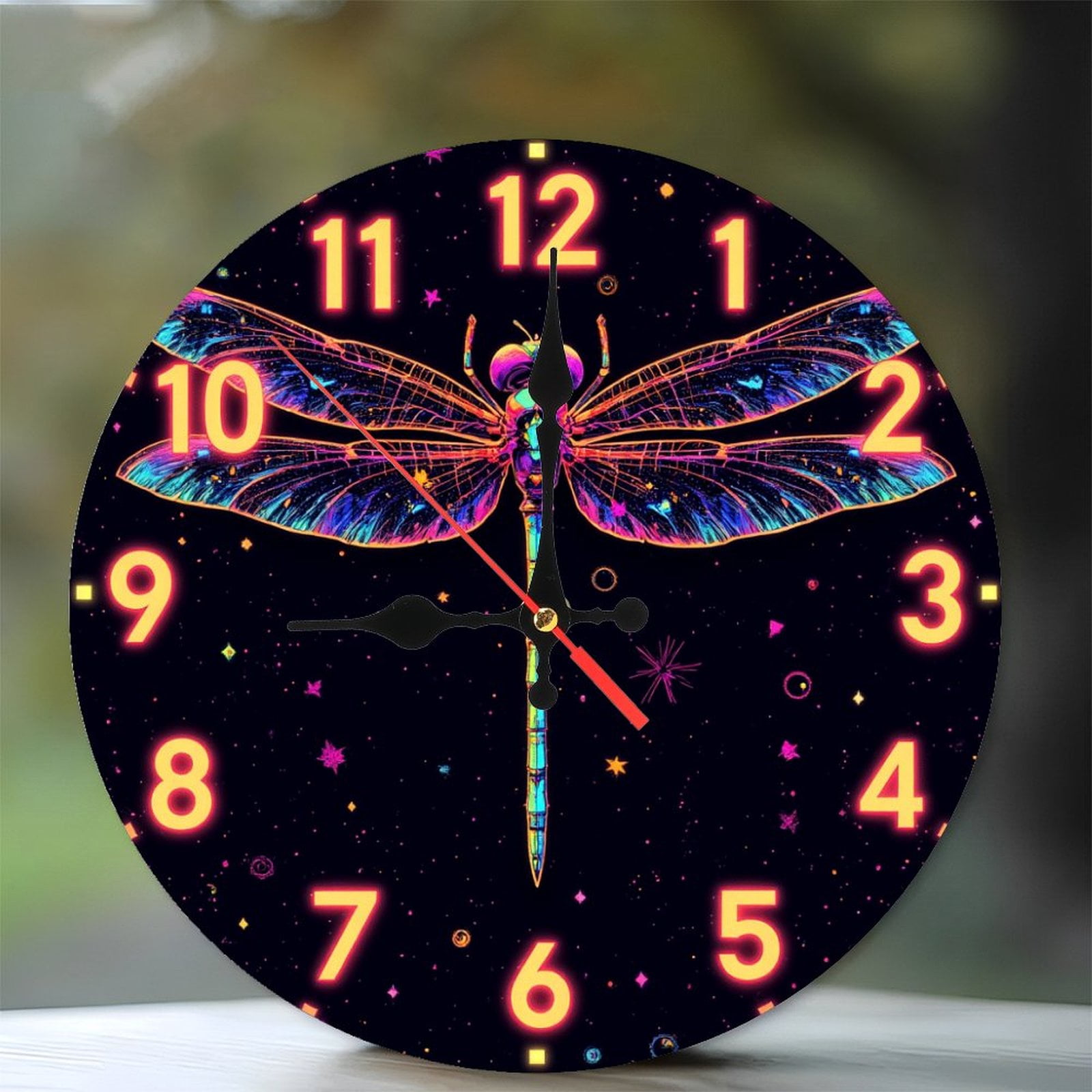 Colorful Dragonfly Clock 10-Inch Silent Wooden Wall Clock, Battery ...
