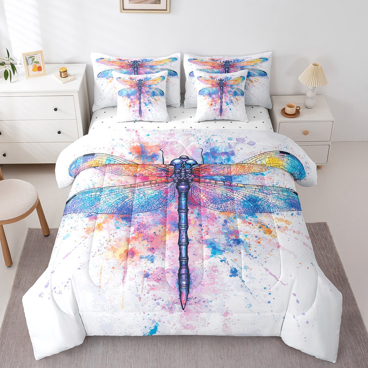 Colorful Dragonfly Comforter Set 7 Pcs Full Size Natural Wild Creature ...