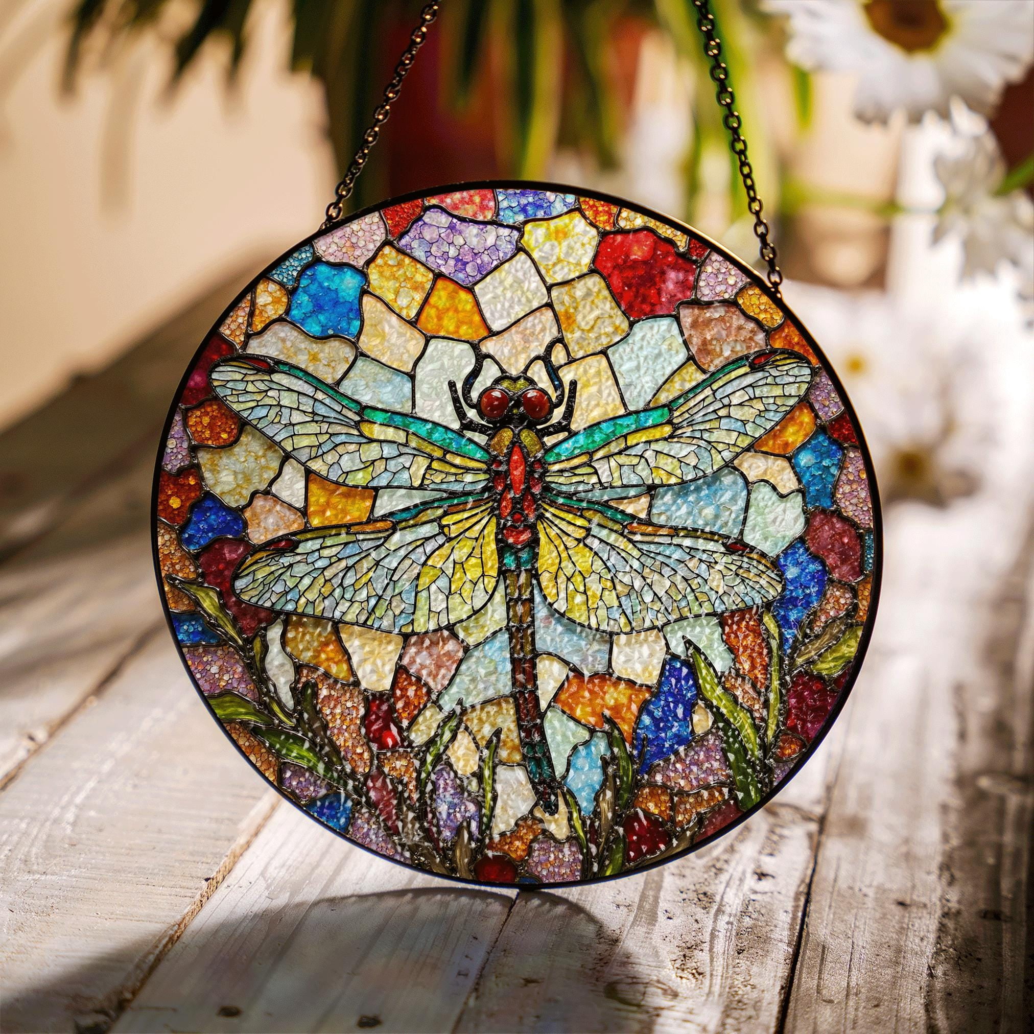 Colorful Dragonfly Stained Glass Suncatcher, Nature Window Hanging ...