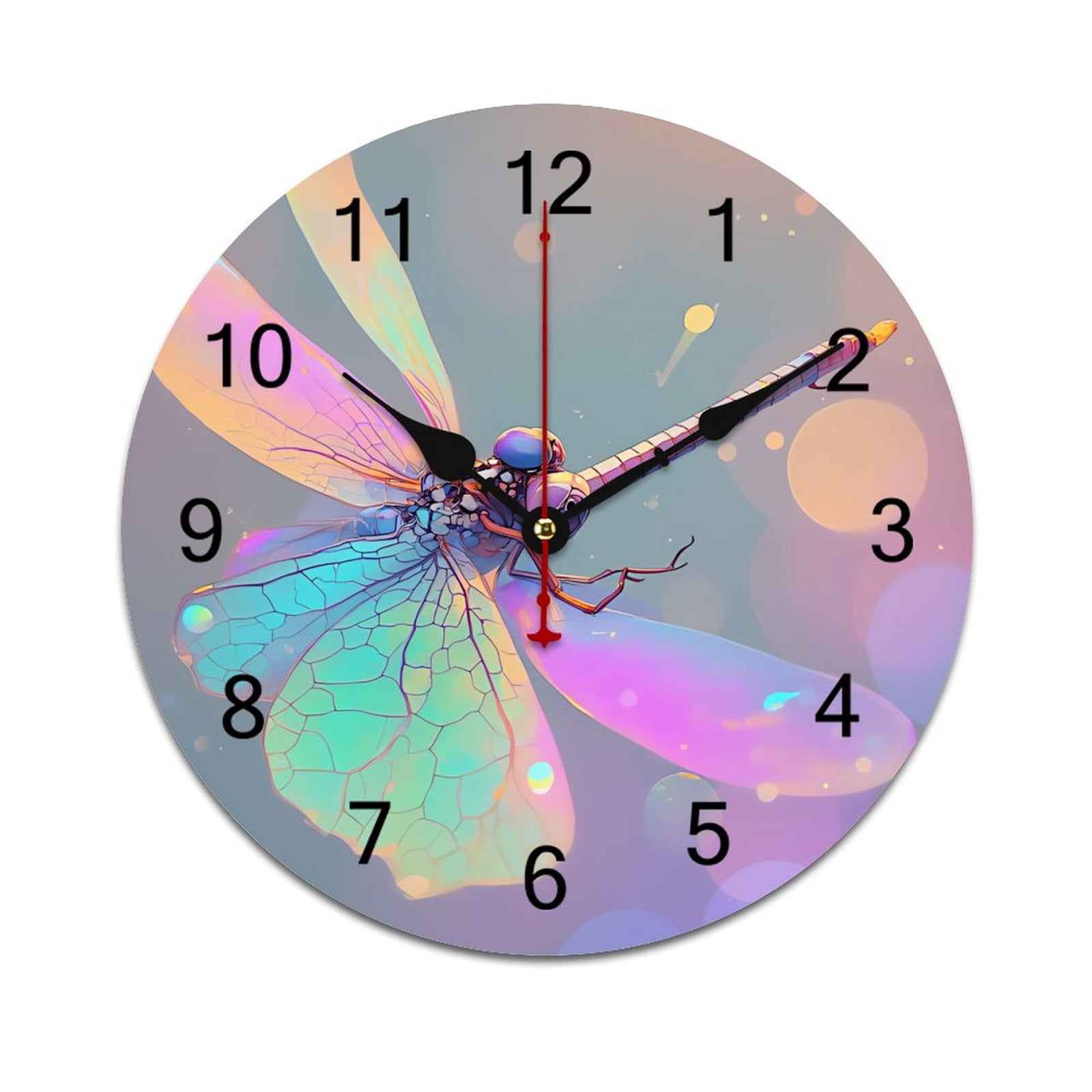 Colorful Dragonfly Time Decorative Wall Clocks Round Large Wall Watch ...