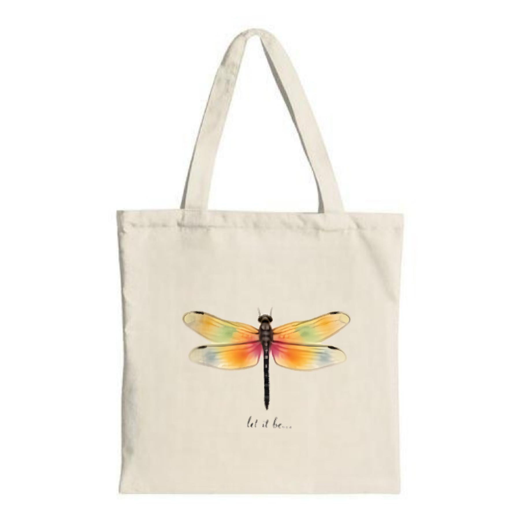 Colorful Dragonfly Tote Bag - Elegant Script ' let it be ' - Stylish ...