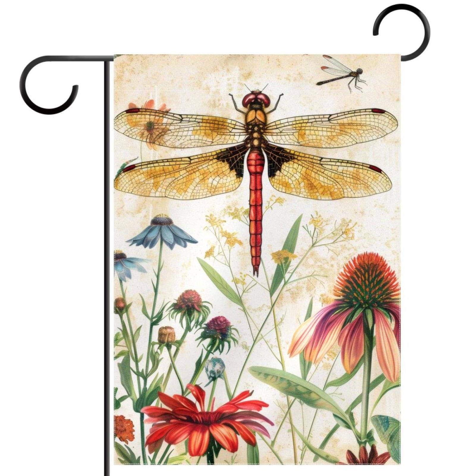 Colorful Dragonfly Wildflowers Herbs Botanical Pattern Double Sided ...